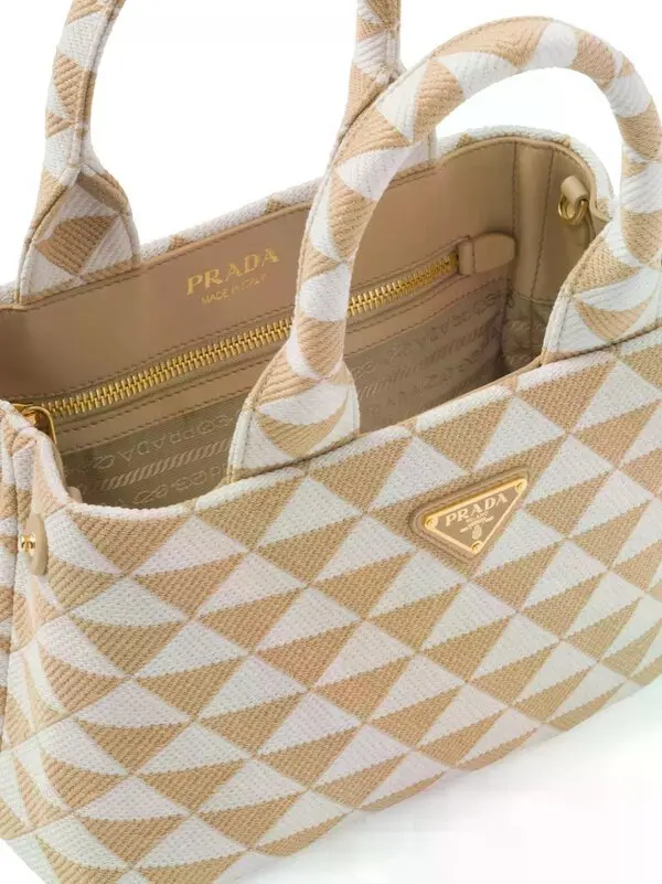 Prada Symbole Embroidered Tote - Neutrals