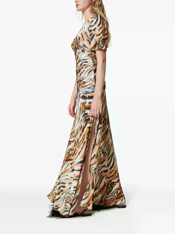 TWINSET Tiger-print Satin Maxi Dress