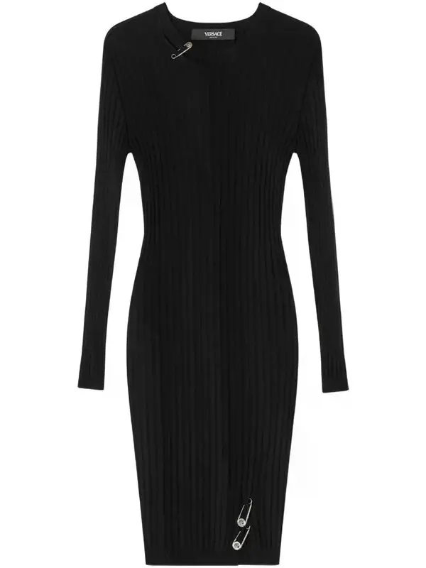 Versace Safety Pin Ribbed-knit Mini Dress