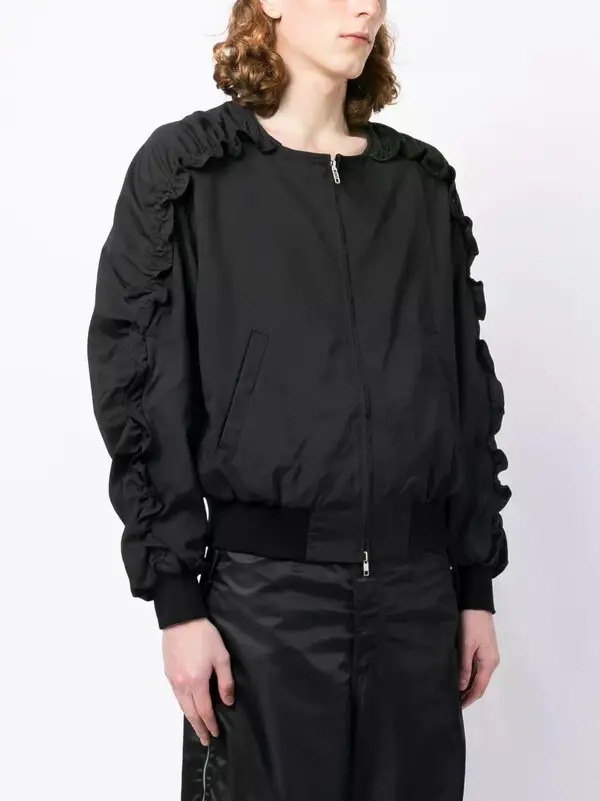 Random Identities Ruched Zip-up Bomber Jacket