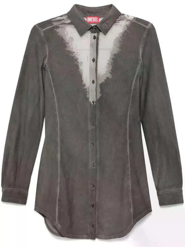 DIESEL® Distressed Cotton-blend Shirt Mini Dress