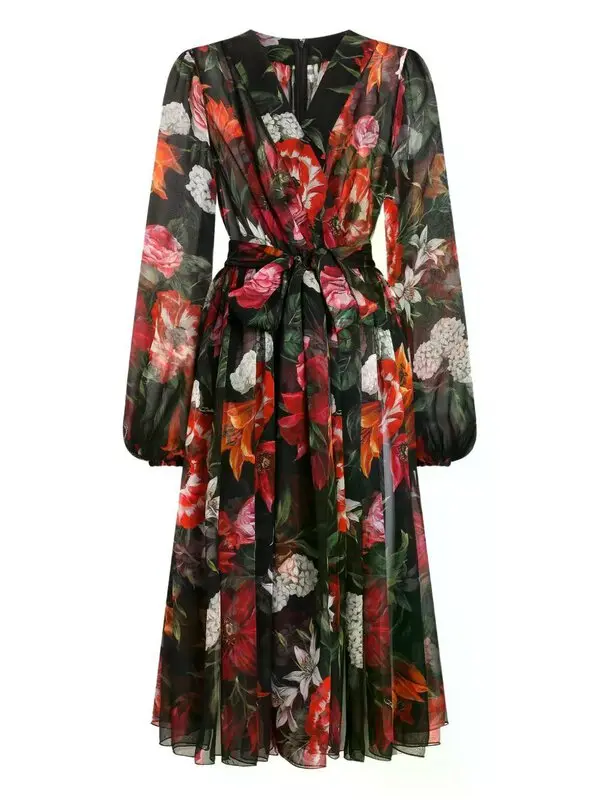 Dolce & Gabbana Silk Floral Print Midi Dress