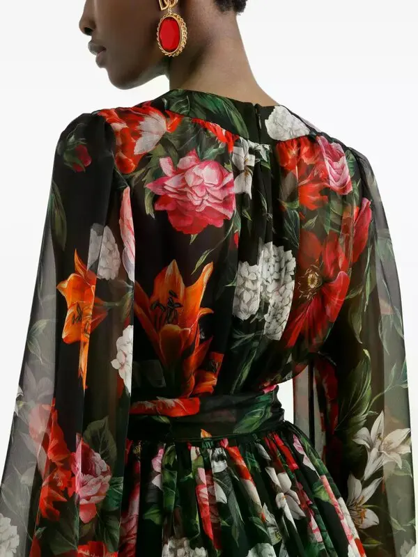 Dolce & Gabbana Silk Floral Print Midi Dress