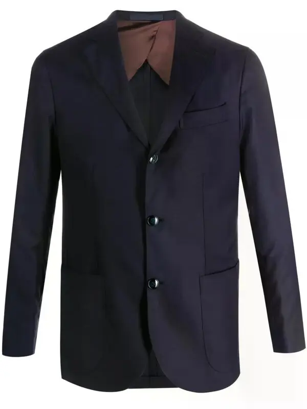 BARBA NAPOLI Notcheded-lapel Virgin Wool Blazer - Blue