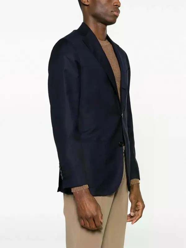 BARBA NAPOLI Notcheded-lapel Virgin Wool Blazer - Blue