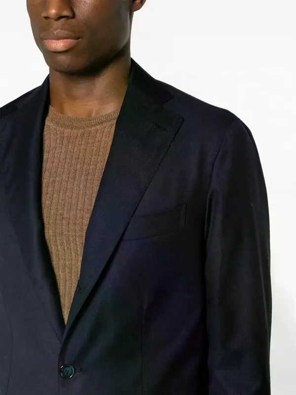 BARBA NAPOLI Notcheded-lapel Virgin Wool Blazer - Blue