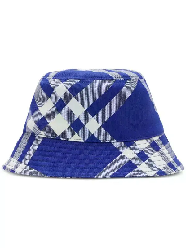 Burberry Checked Bucket Hat - Blue
