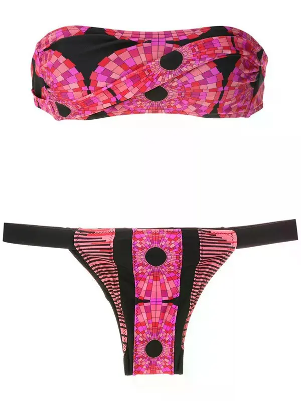AMIR SLAMA Patchwork Bandeau Bikini Set - Black