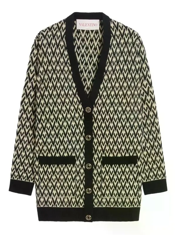Valentino Garavani Virgin Wool Geometric Cardigan - Black