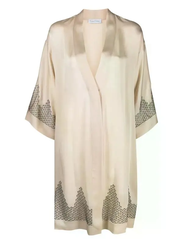 Carine Gilson Calais-caudry Lace Silk Robe - Neutrals