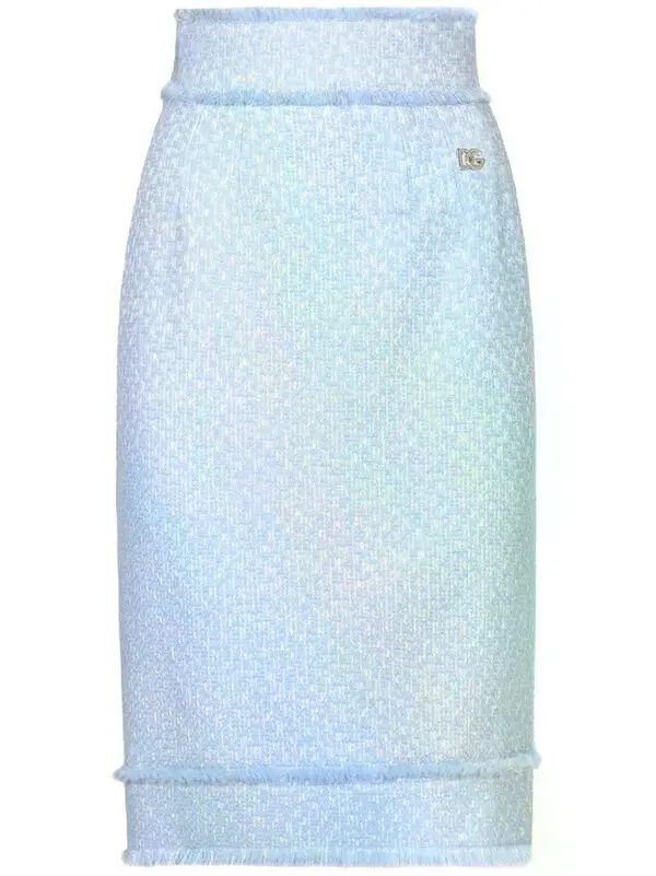 Dolce & Gabbana Tweed Straight Skirt With Appliqué Logo