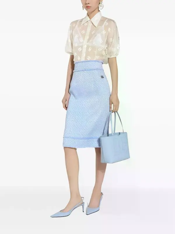 Dolce & Gabbana Tweed Straight Skirt With Appliqué Logo