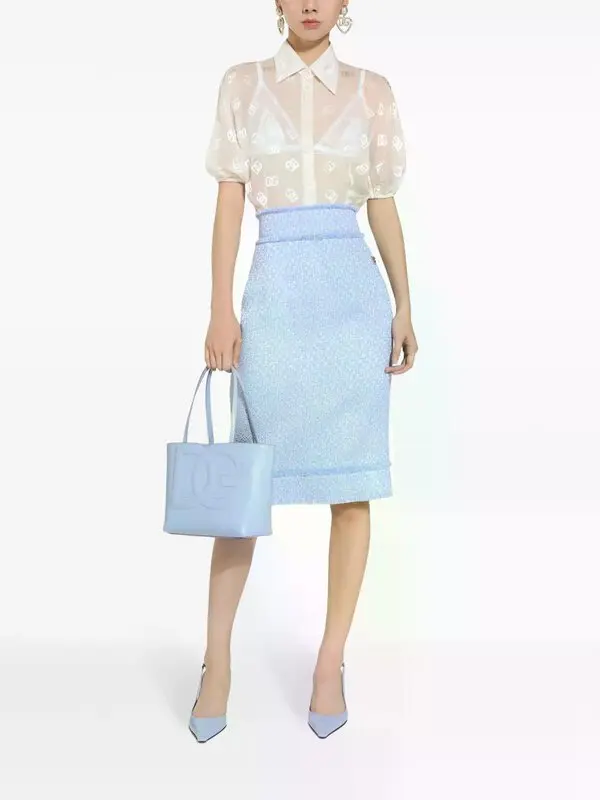 Dolce & Gabbana Tweed Straight Skirt With Appliqué Logo
