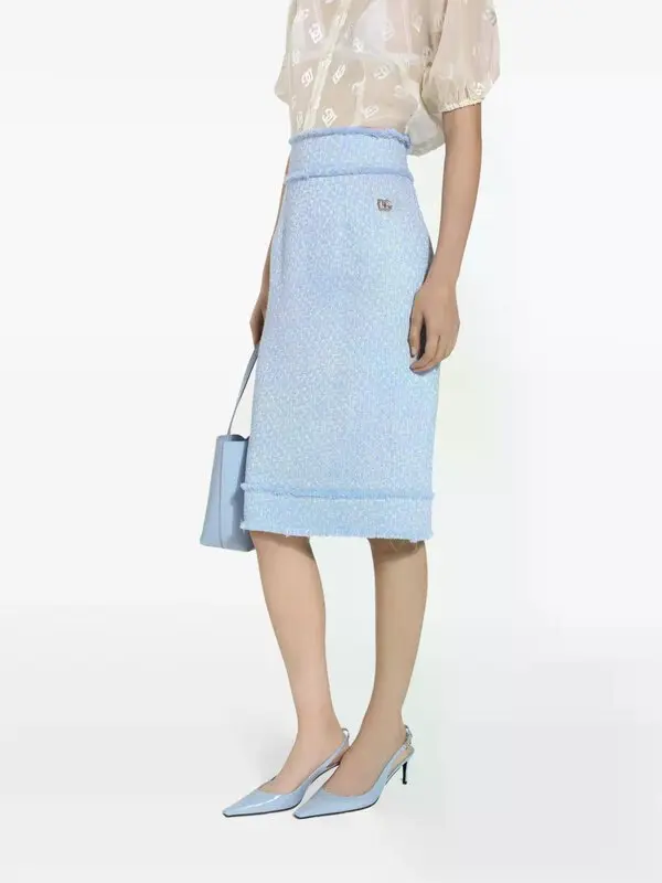 Dolce & Gabbana Tweed Straight Skirt With Appliqué Logo