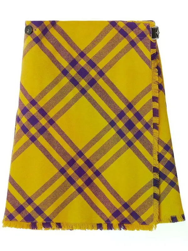 Burberry Check-pattern Frayed Kilt - Yellow