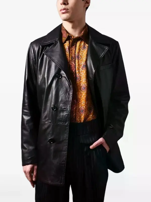 POCHE PARIS Double-breasted Leather Coat