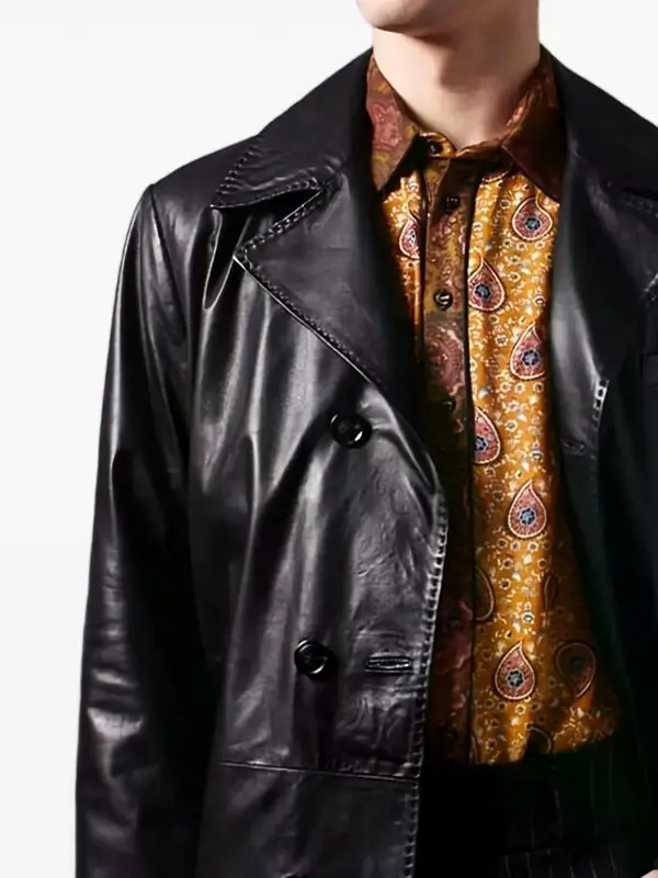 POCHE PARIS Double-breasted Leather Coat