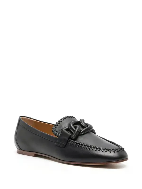 TOD'S Chain-link Leather Loafers - Black