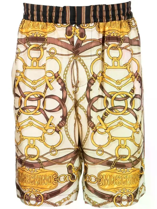 Moschino Leo Teddy-print Silk Shorts - Neutrals