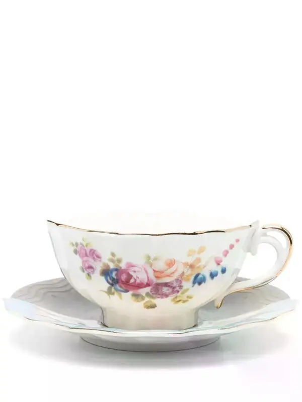SELETTI Hybrid Kerma Floral-print Tea Cup Set - Grey
