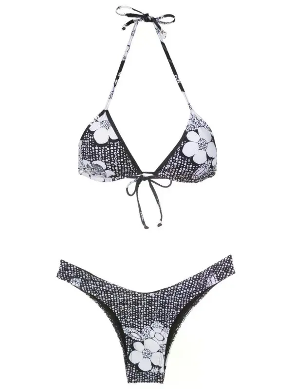 AMIR SLAMA Floral-print Bikini Set - Black