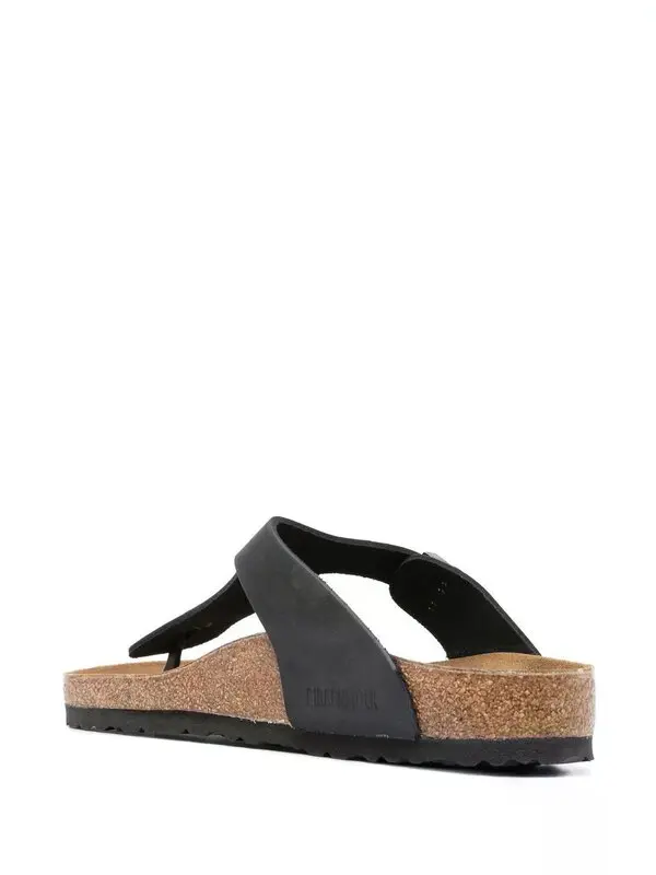 BIRKENSTOCK Calf Leather Buckled Flip Flop Sandals - Black