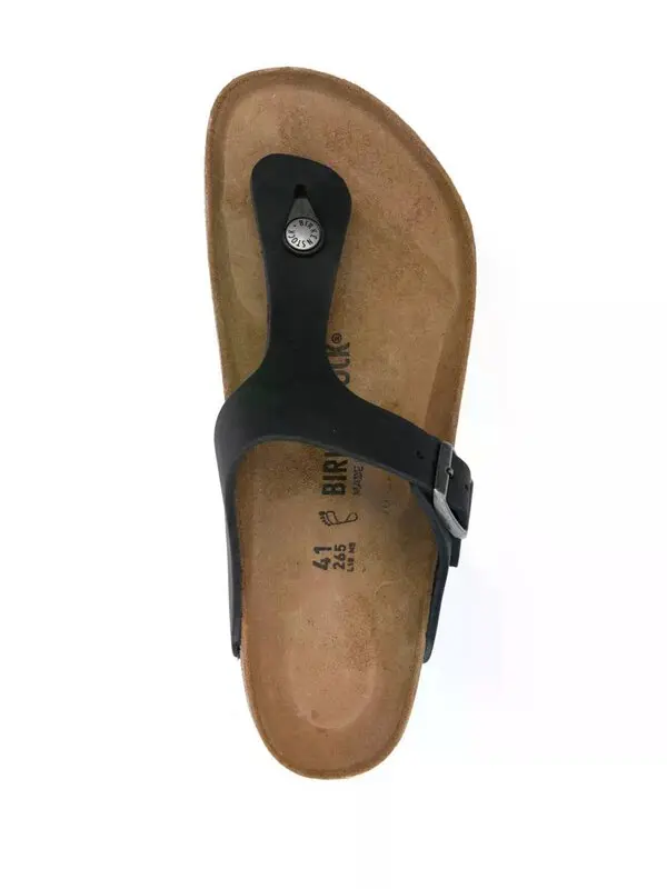 BIRKENSTOCK Calf Leather Buckled Flip Flop Sandals - Black