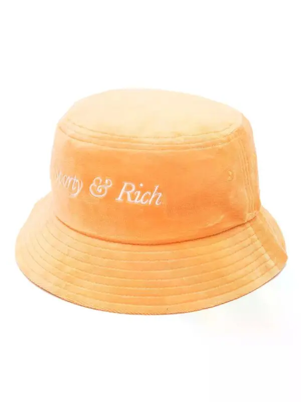 SPORTY & RICH Logo-embroidered Cotton Velvet Bucket Hat - Orange
