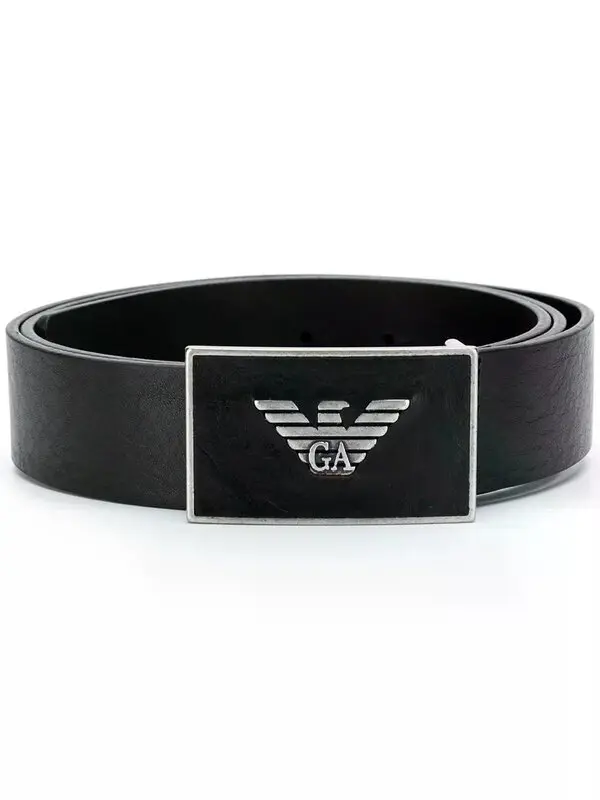 Emporio Armani Metal Logo Leather Belt - Black
