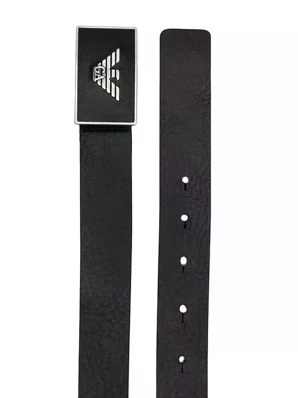Emporio Armani Leather Belt With Metal Logo Plaque
