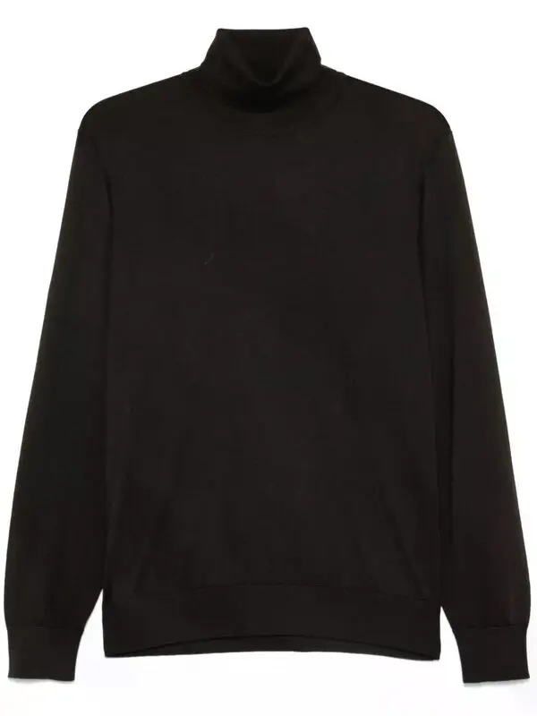 Zegna Ribbed Knit Roll Neck Sweater - Brown