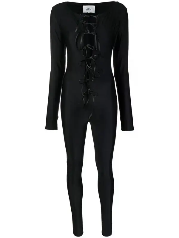 ATU BODY COUTURE Lace-up Satin Catsuit - Black