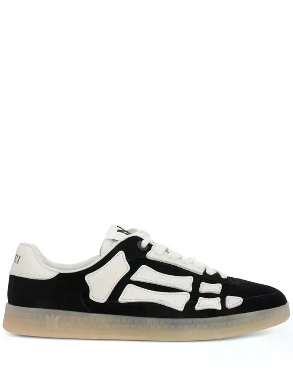 Amiri Suede Bone Appliqué Low Top Sneakers - Black