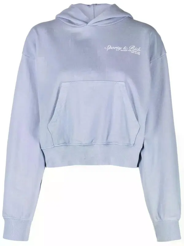 SPORTY & RICH Logo-print Cropped Hoodie - Blue