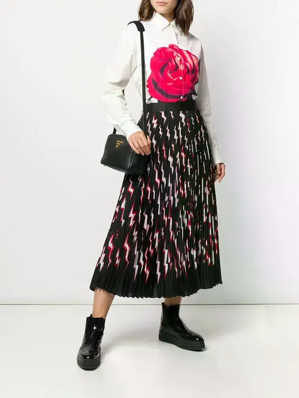 Prada Pleated Lightning Bolt Skirt