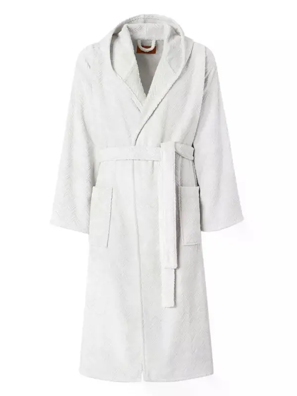 Missoni Chalk Cotton Hooded Bathrobe - White