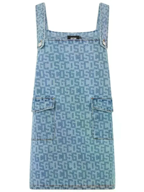 Gcds Monogram Denim Dress - Blue
