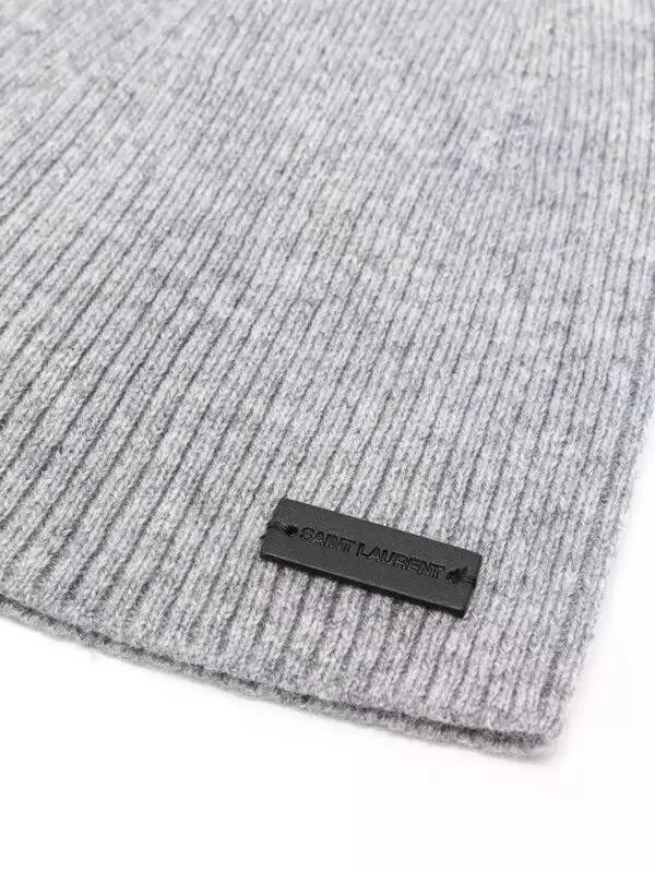 Saint Laurent Ribbed Cashmere Beanie - Grey