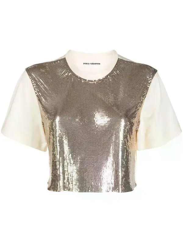 Rabanne Chainmail-panel Cropped T-shirt - Gold