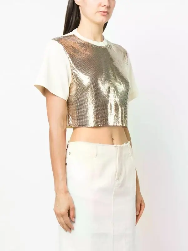Rabanne Chainmail-panel Cropped T-shirt - Gold