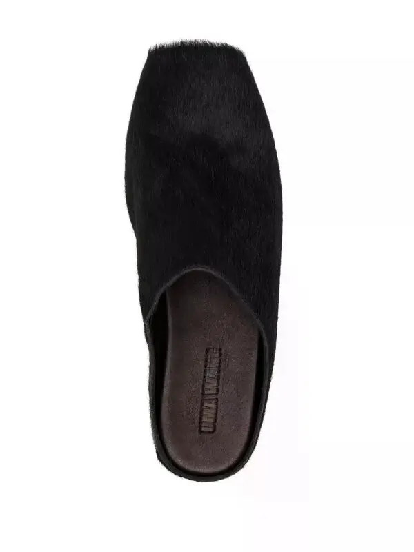 UMA WANG Leather Ballet Slippers With Faux-fur Detail - Black
