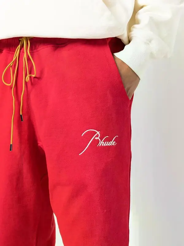 Rhude Embroidered-logo Tapered Joggers - Red