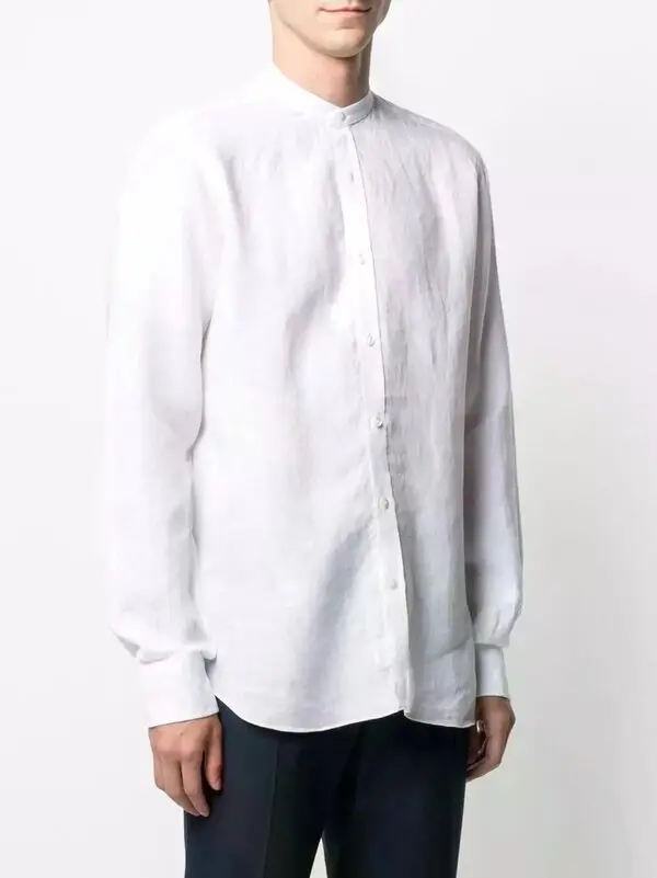 BARBA NAPOLI Band Collar Linen Shirt