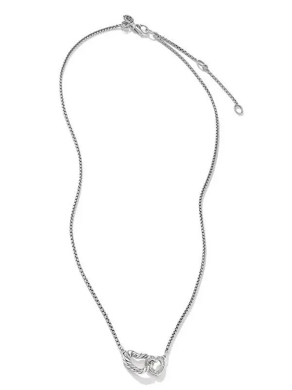 David Yurman Sterling Cable Collectibles Interlocking Heart Diamond Necklace