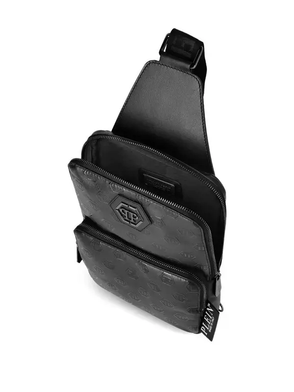 Philipp Plein Monogram Embossed Leather Crossbody Bag - Black