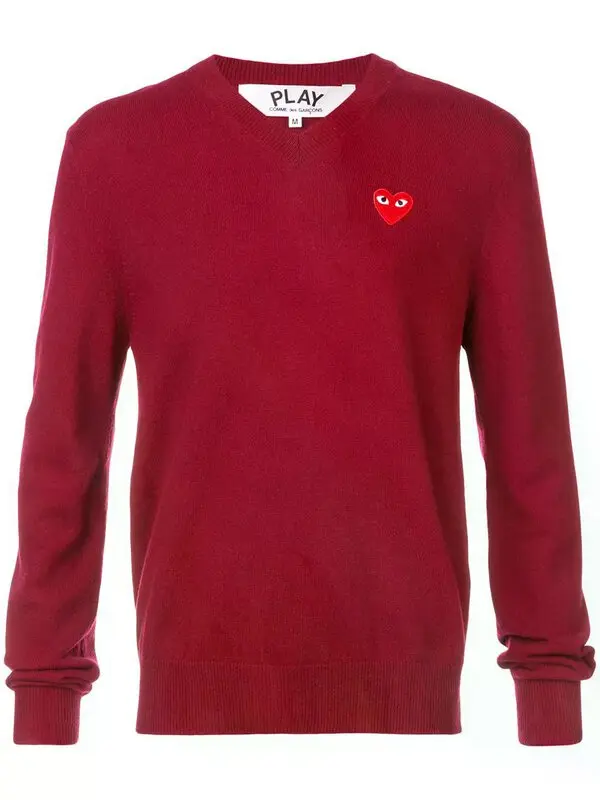 Play Comme Des Garcon V-neck Sweater With Heart Appliqu - Red