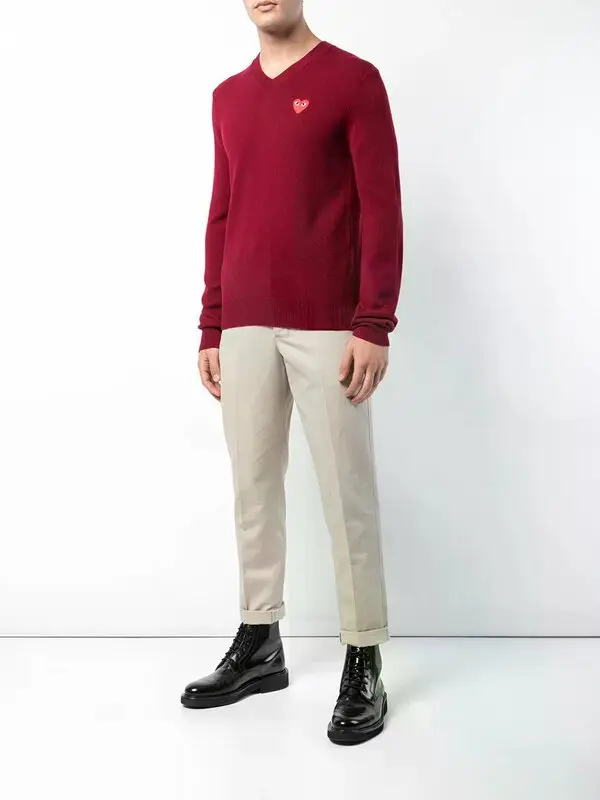 Play Comme Des Garcon V-neck Sweater With Heart Appliqu - Red