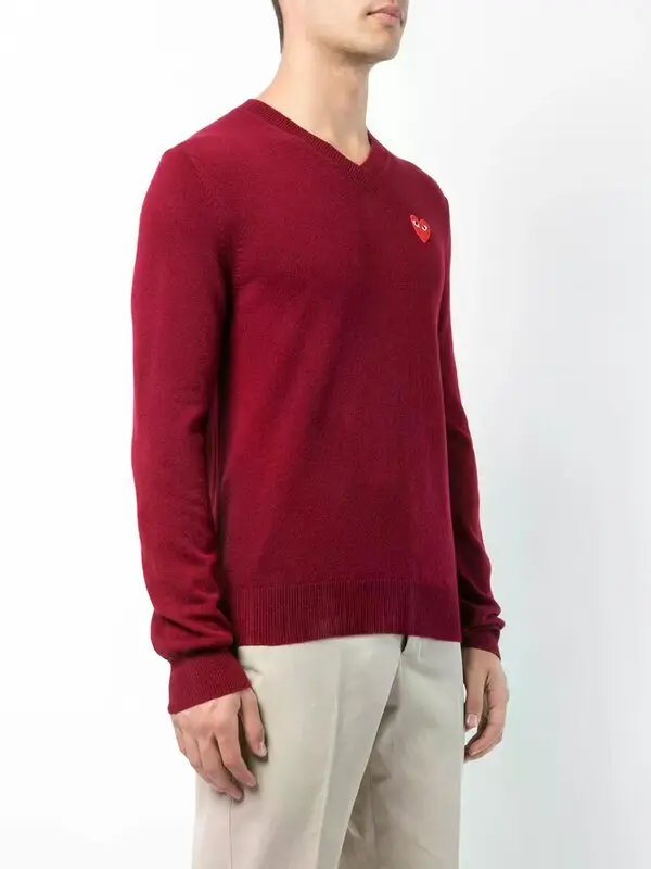 Play Comme Des Garcon V-neck Sweater With Heart Appliqu - Red