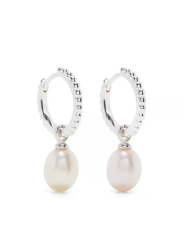 DOWER & HALL Timeless Oval Pearl Charm Hoops - Silver