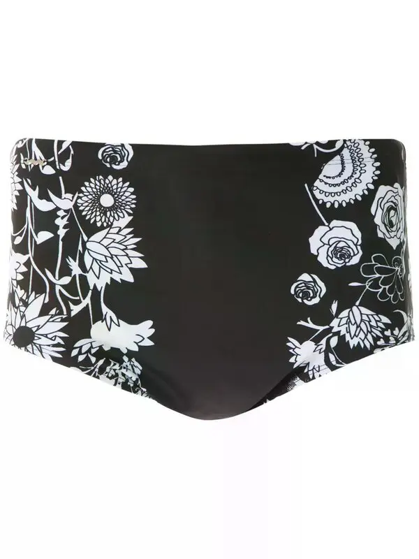 AMIR SLAMA Hibiscus Flowers Print Swim Trunks - Black